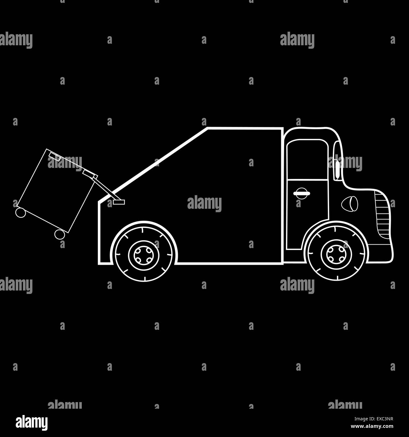 The garbage collector is a special car. Black and white silhouette ...