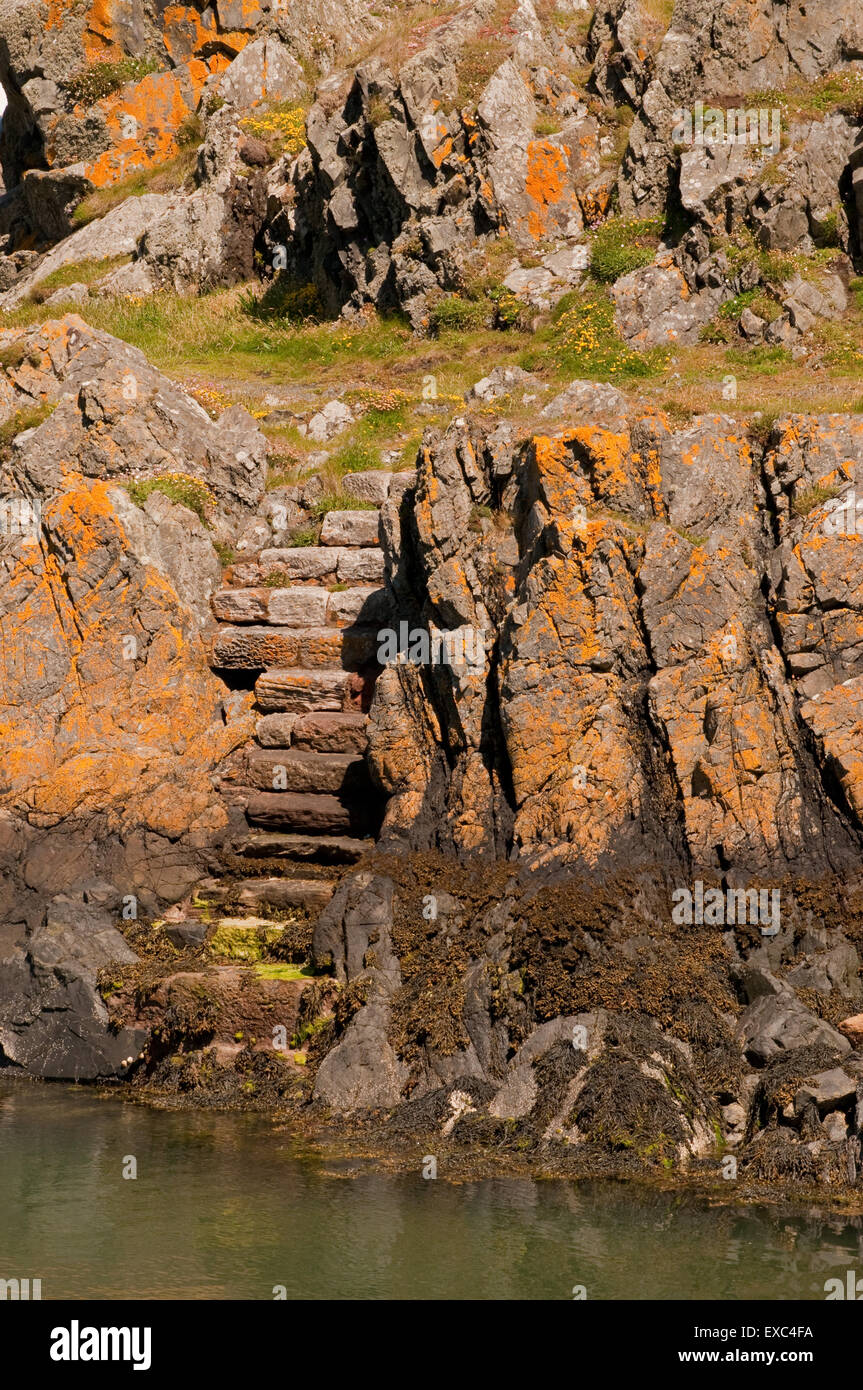 Steps cut into Portpatrick harbour rocks Stock Photo - Alamy