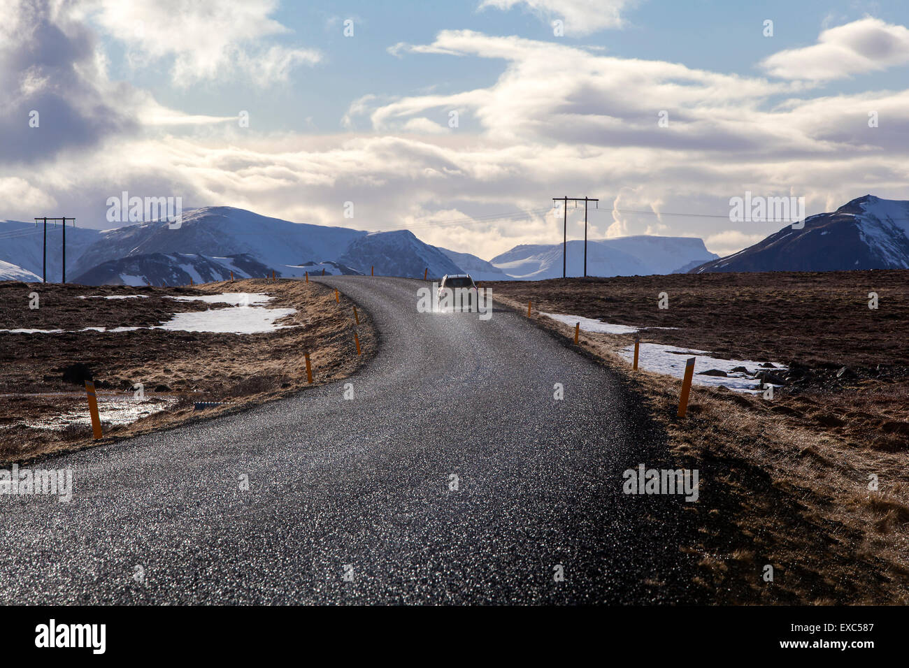 Snowy volcano landscape with dramatic clouds in West Iceland Stock ...