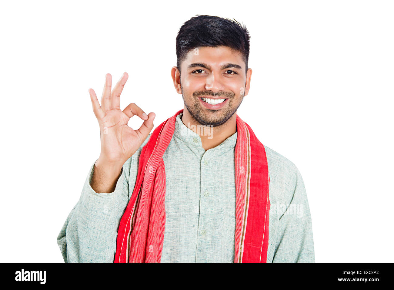 1 indian Rural Farmer man finger Ok sign showing Stock Photo - Alamy