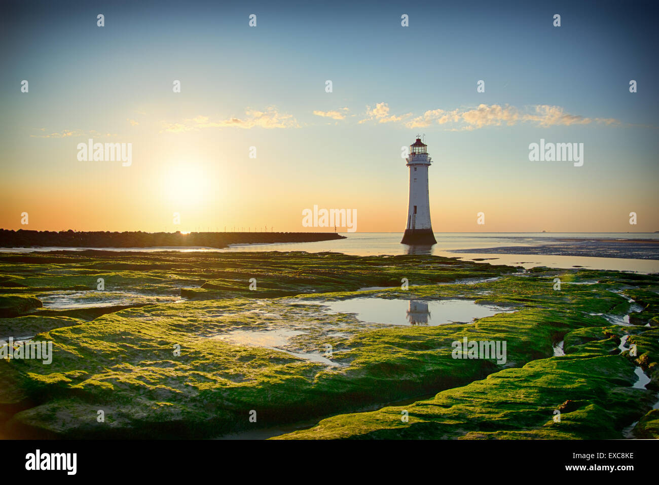 Perch Rock Lighthouse at Sunset New Brighton The Wirral Merseyside UK ...