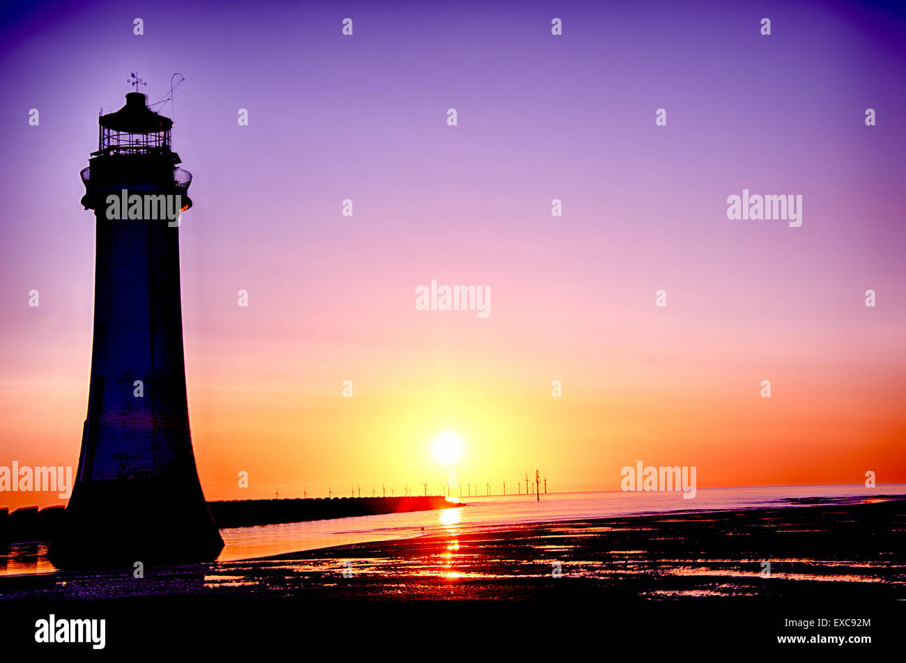 Perch Rock Lighthouse at Sunset New Brighton The Wirral Merseyside UK ...