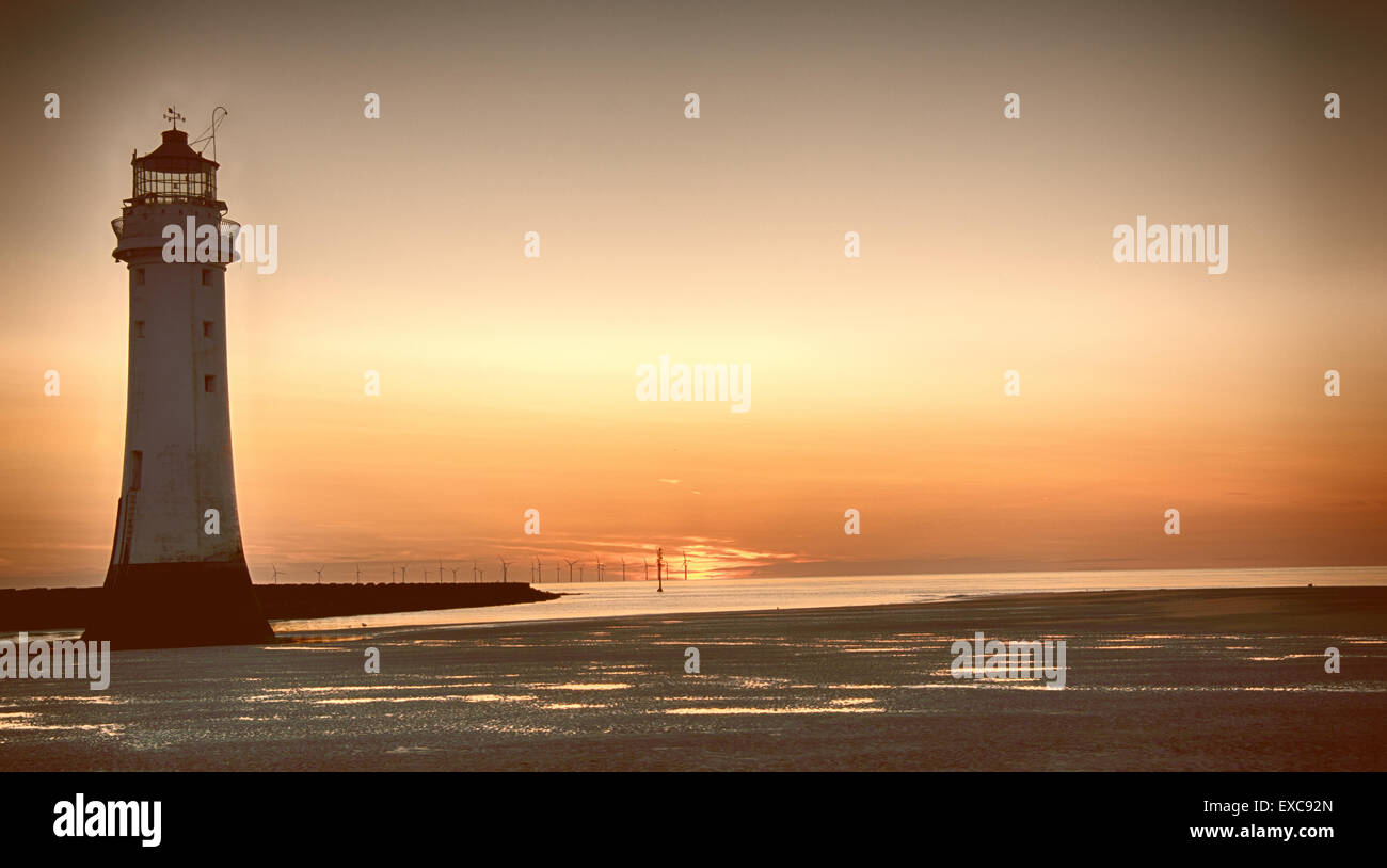 Perch Rock Lighthouse at Sunset New Brighton The Wirral Merseyside UK ...