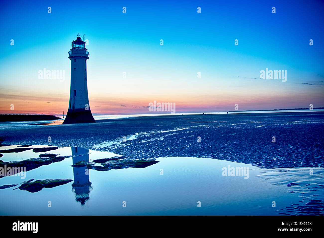 Perch Rock Lighthouse at Sunset New Brighton The Wirral Merseyside UK ...