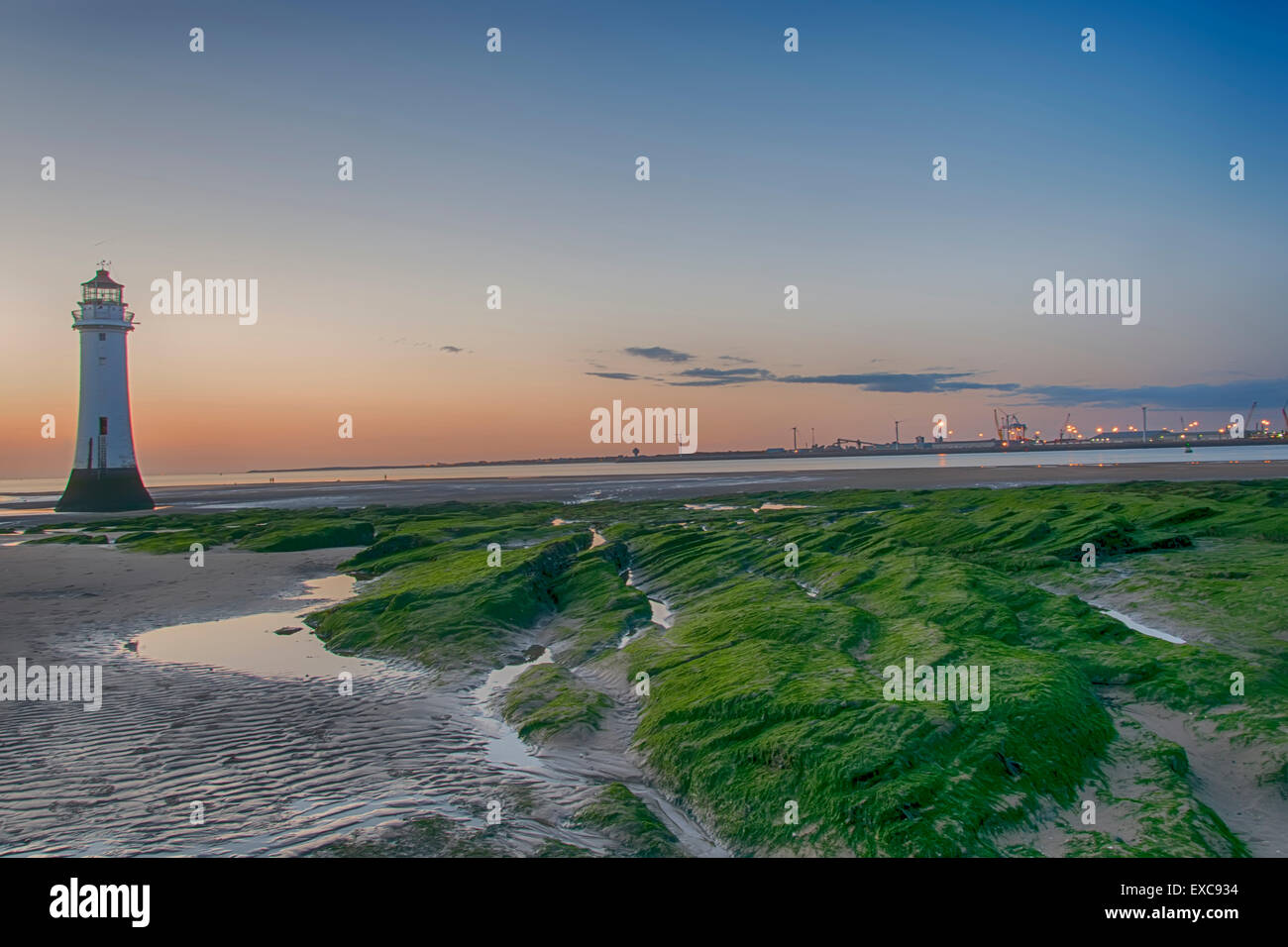 Perch Rock Lighthouse at Sunset New Brighton The Wirral Merseyside UK ...