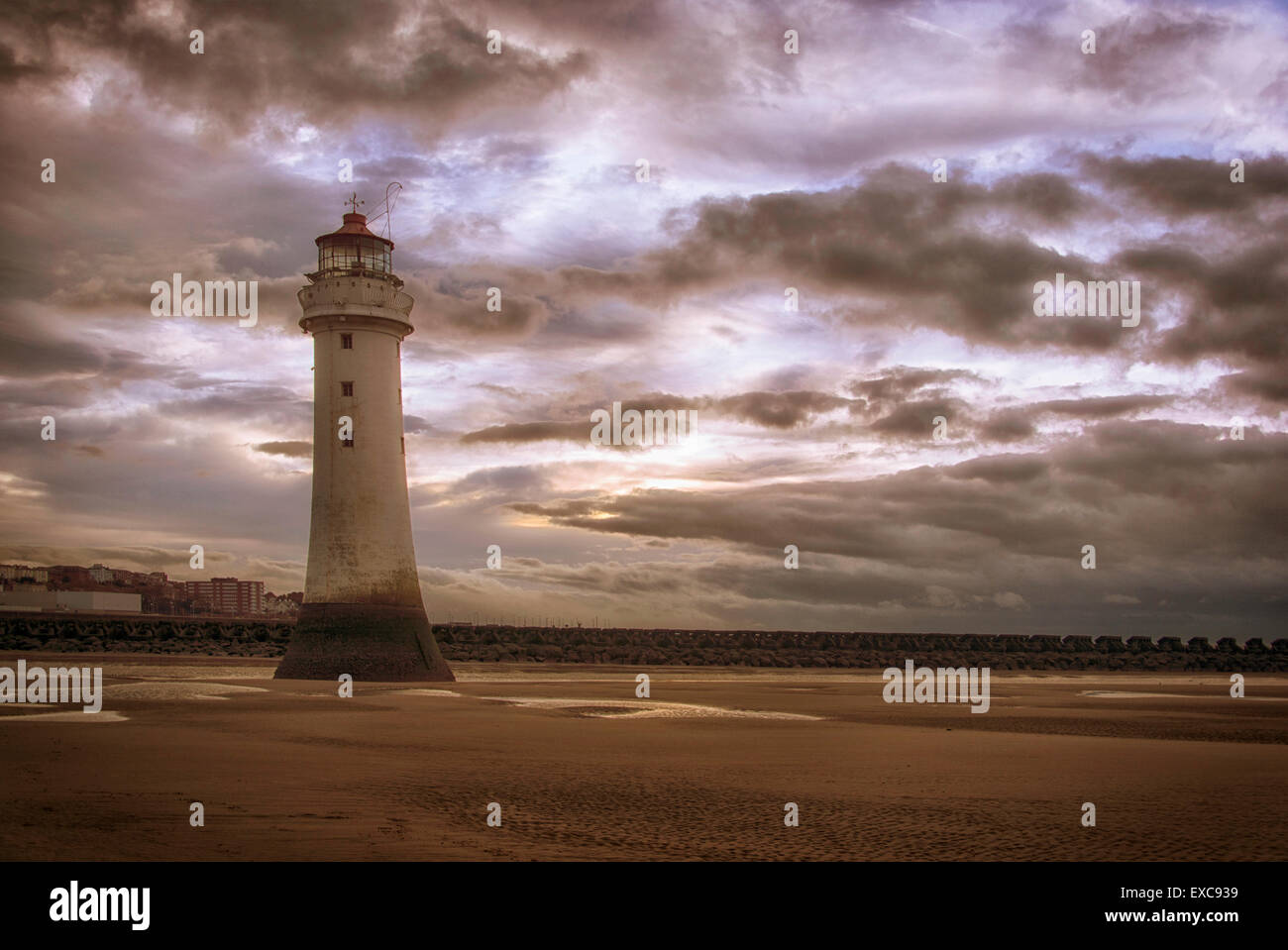 Perch Rock Lighthouse at Sunset New Brighton The Wirral Merseyside UK ...