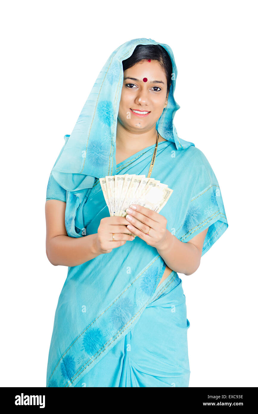 1 indian Rural woman showing money Stock Photo - Alamy