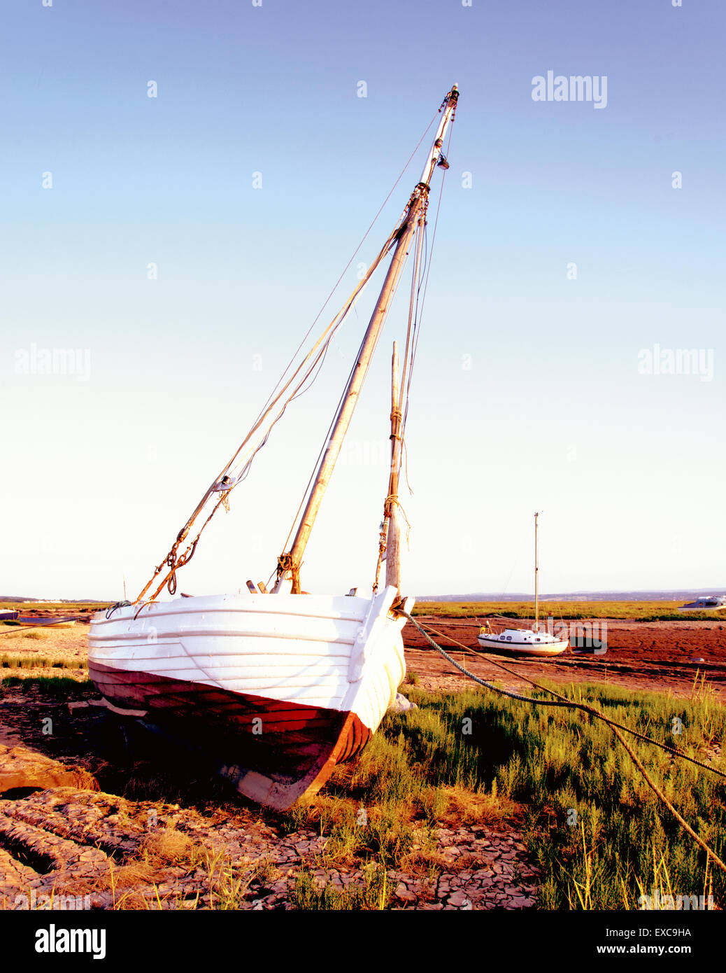 Mud Flats & Fishing Boats at Sunset, Heswall Boatyard, The Wirral ...