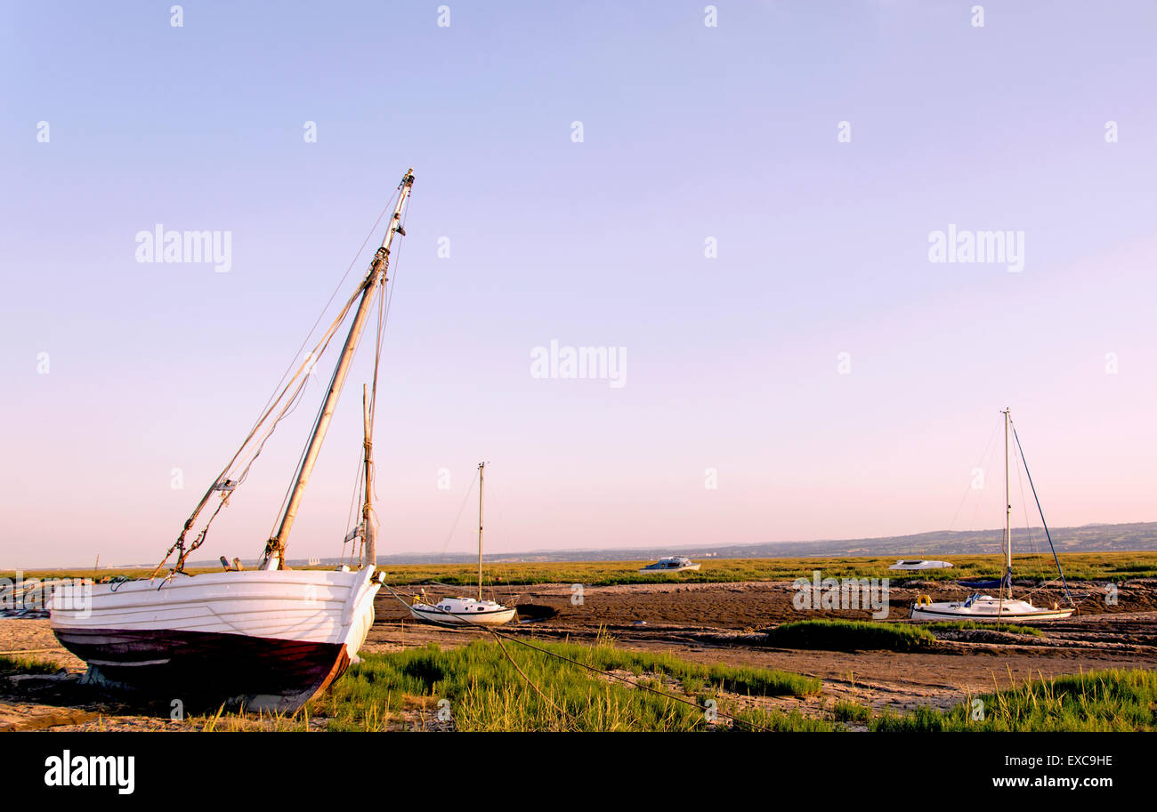 Mud Flats & Fishing Boats at Sunset, Heswall Boatyard, The Wirral ...