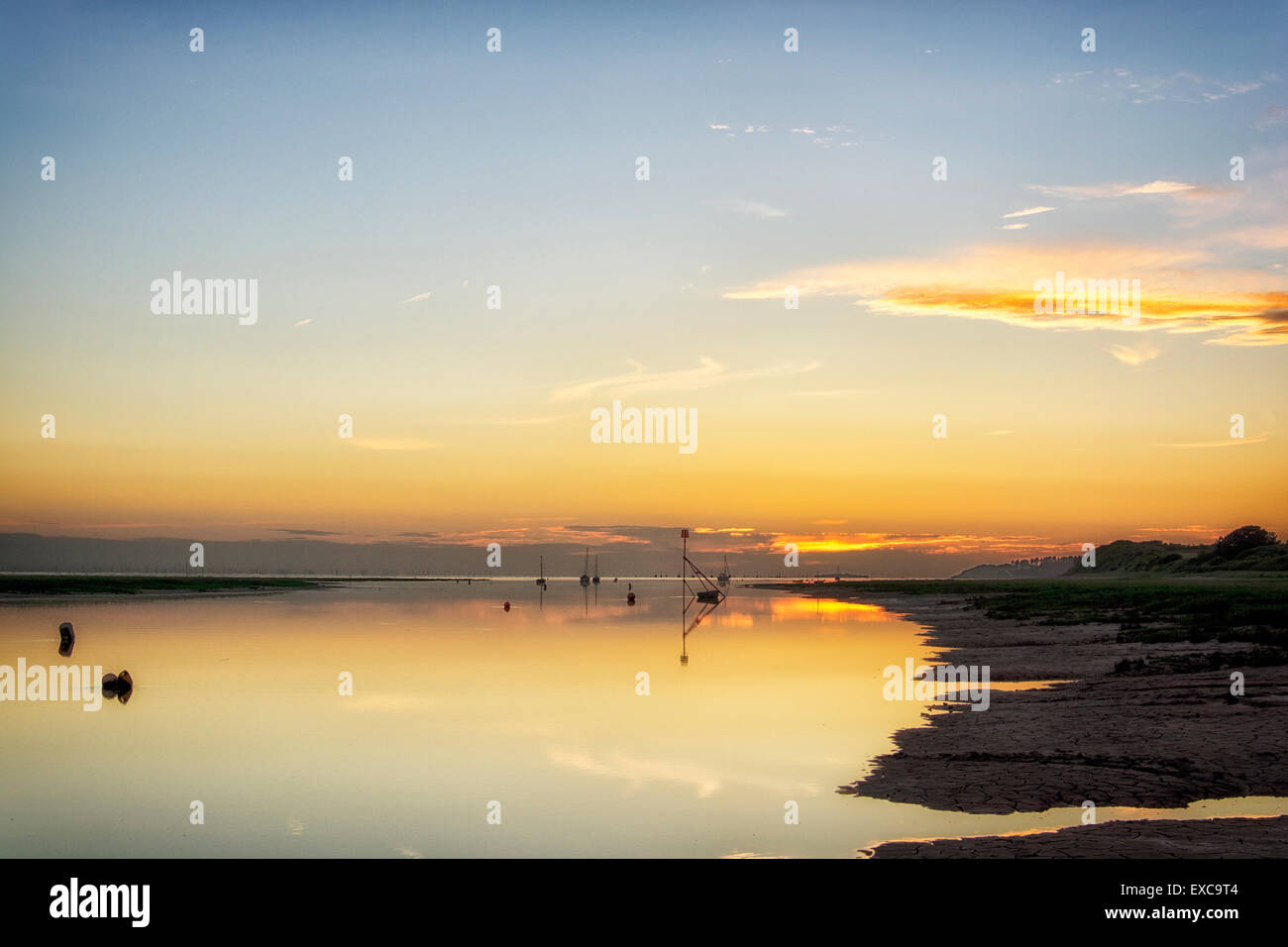 Mud Flats & Fishing Boats at Sunset, Heswall Boatyard, The Wirral ...