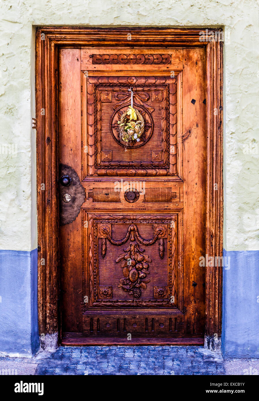 Ancient traditional door, in Fussen, on the Bavarian Alps Stock Photo ...