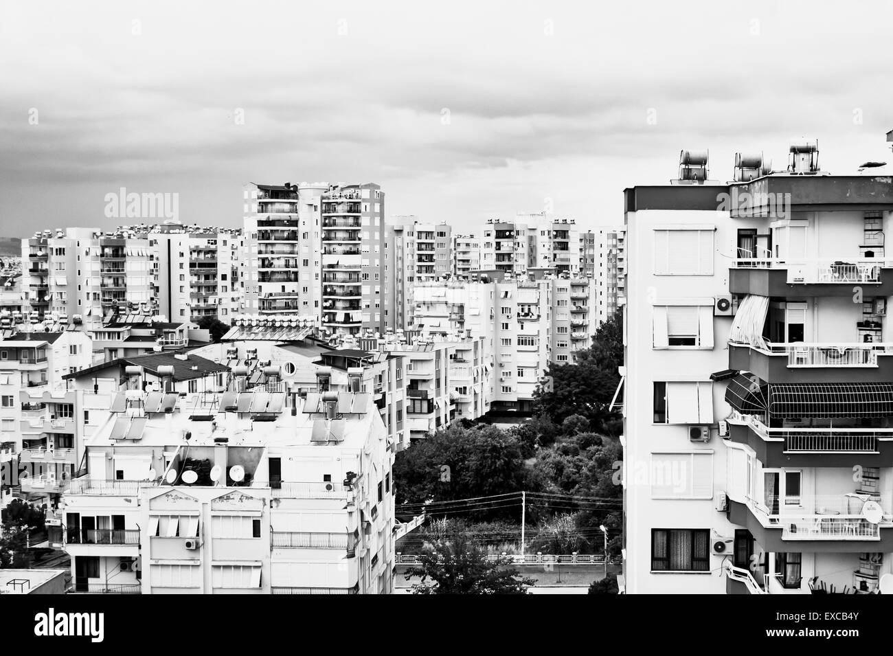 Apartment blocks in street Black and White Stock Photos & Images - Alamy