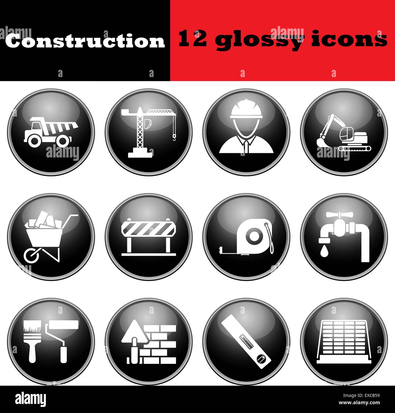 Set of construction glossy icons. EPS 10 vector illustration Stock ...