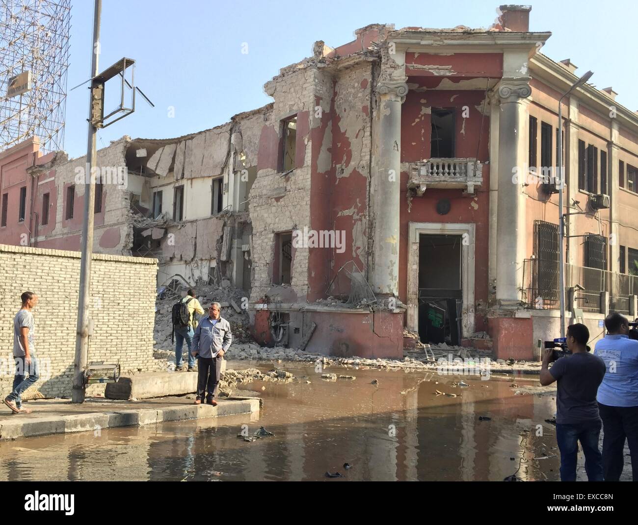 Cairo, Egypt. 11th July, 2015. The heavily damaged front of the Italian ...