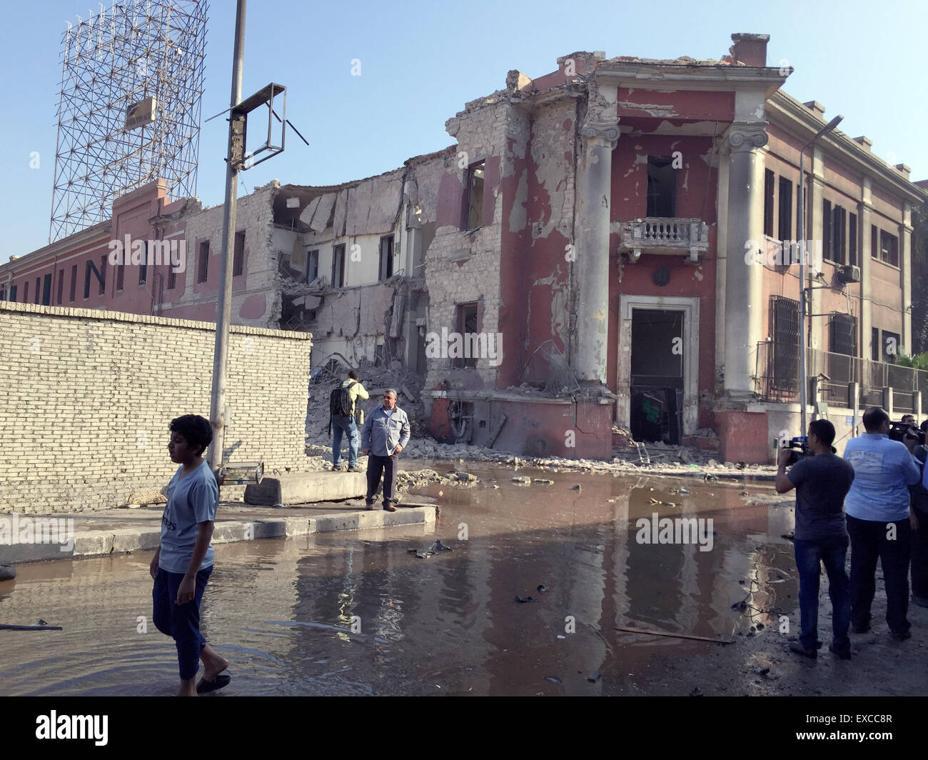 Cairo, Egypt. 11th July, 2015. The heavily damaged front of the Italian ...