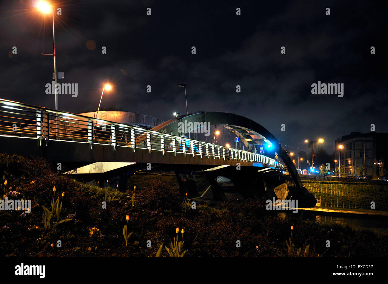Mindaugas Bridge in Vilnius at night Stock Photo - Alamy