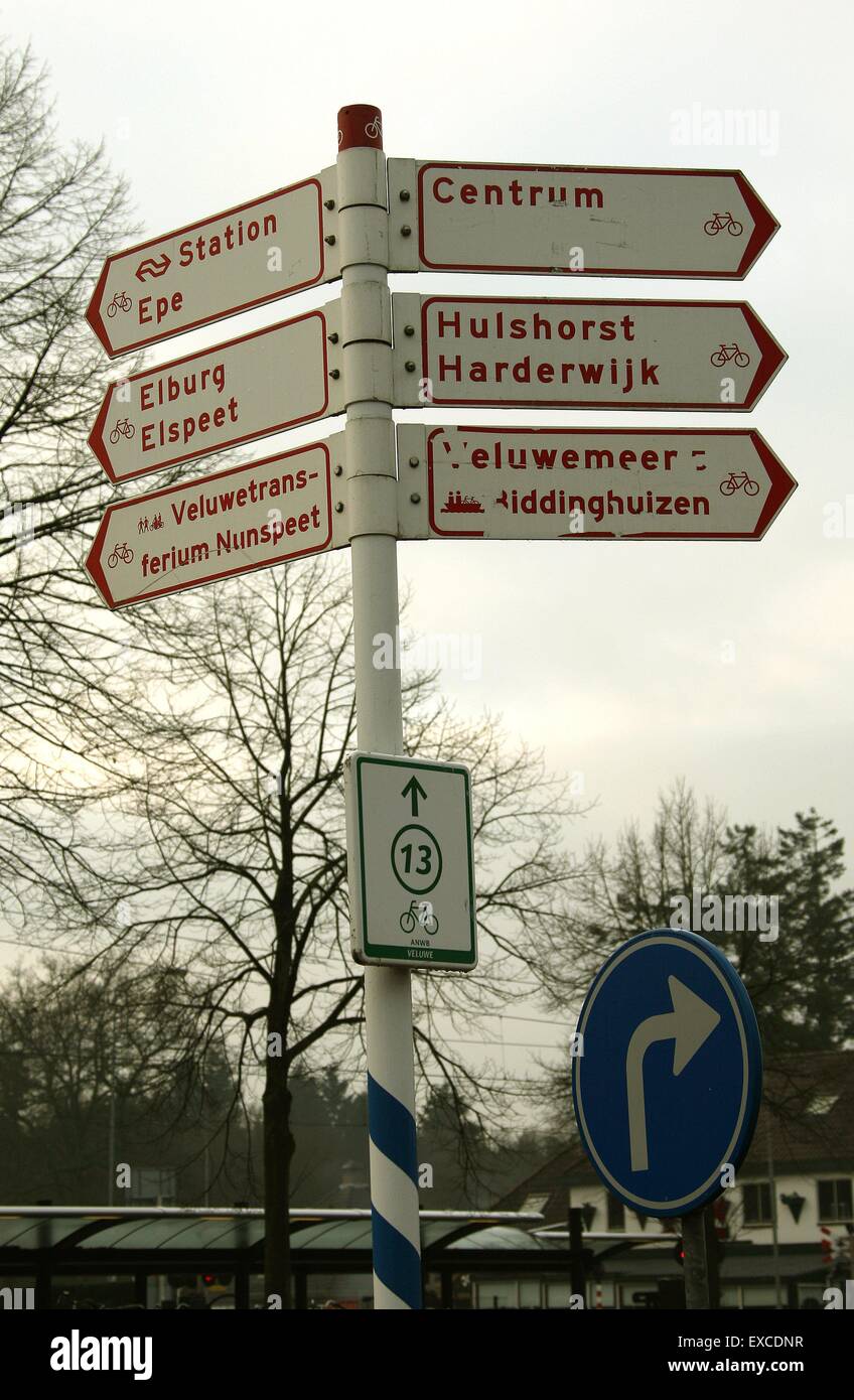Traffic information sign on a main street in the town of Nunspeet ...