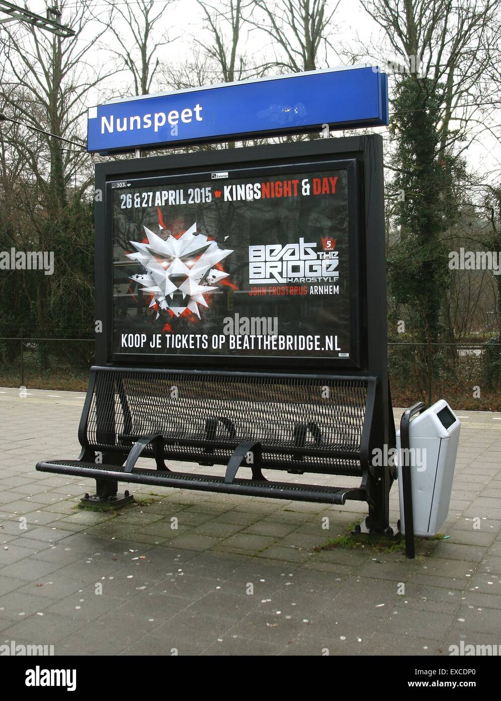 Advertising poster on the railway train station platform in the town of ...