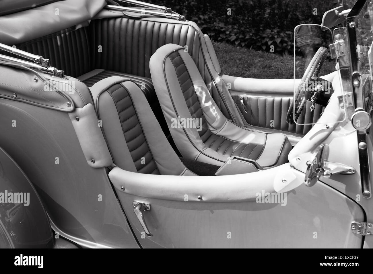 Details of immaculately maintained vintage classic car in black and ...