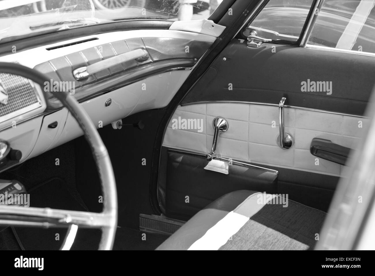 Details of immaculately maintained vintage classic car in black and ...