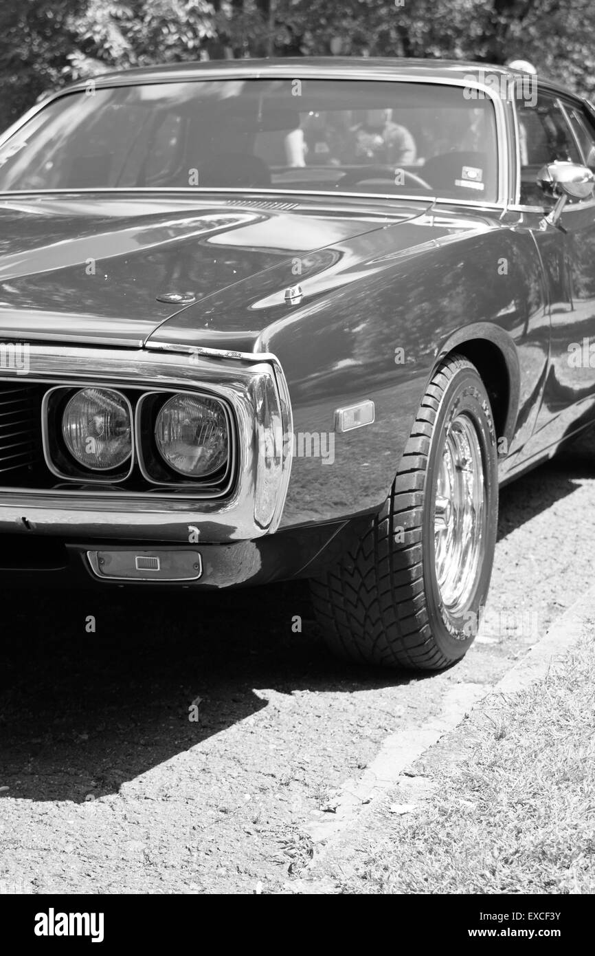 Details of immaculately maintained vintage classic car in black and ...