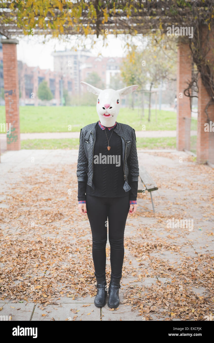 rabbit mask woman at the park outdoor Stock Photo - Alamy