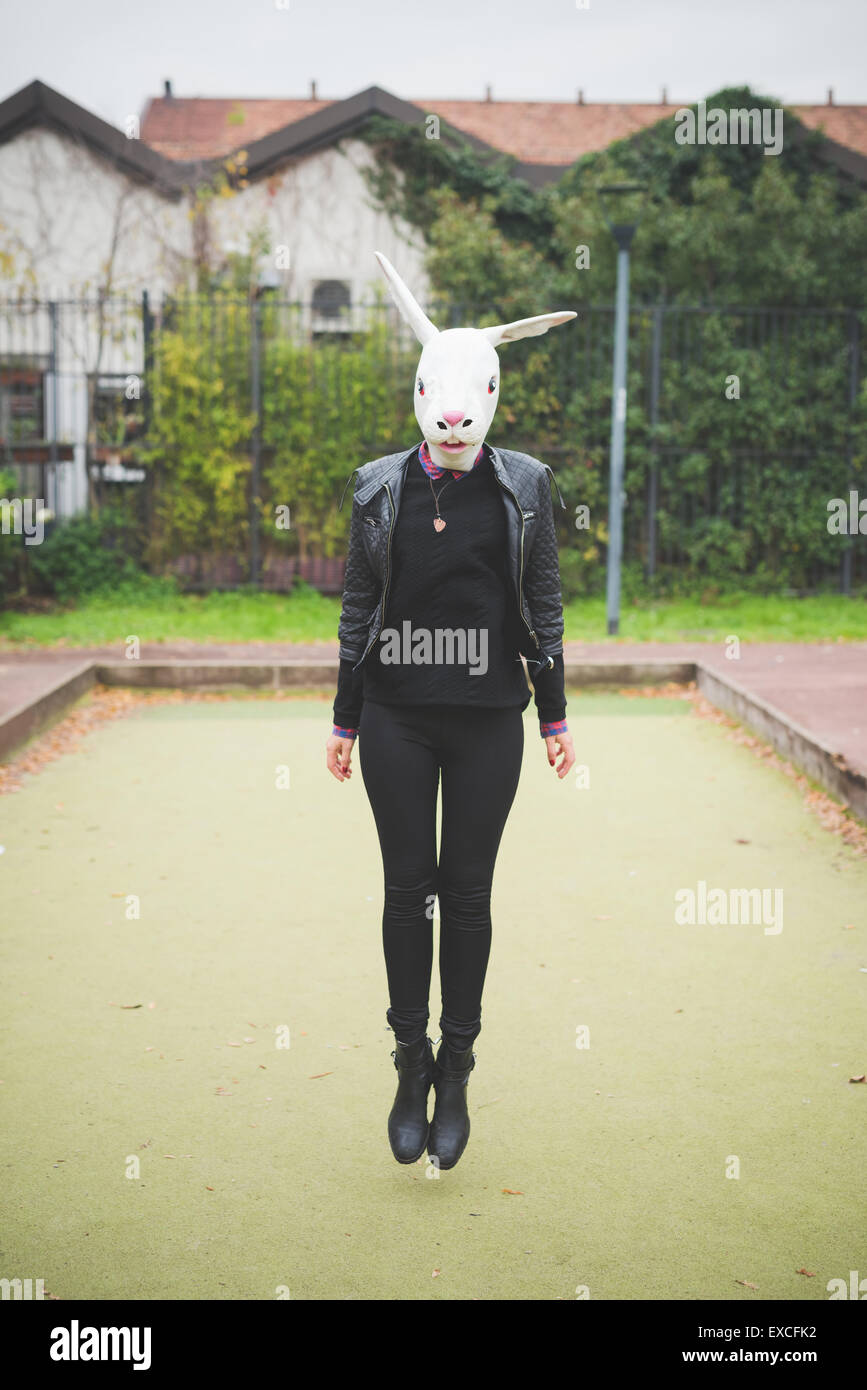 rabbit mask woman at the park outdoor Stock Photo - Alamy