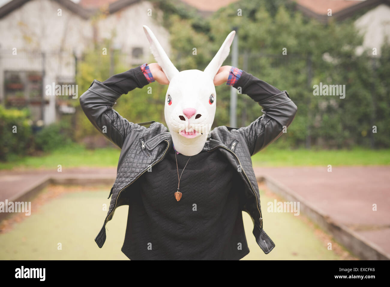 rabbit mask woman at the park outdoor Stock Photo - Alamy