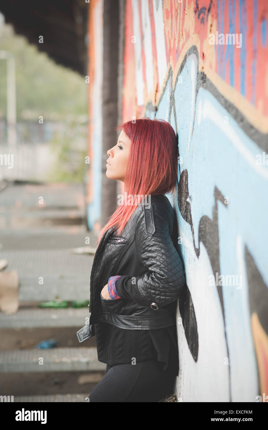 young beautiful red hair venezuelan woman lifestyle in the city of ...