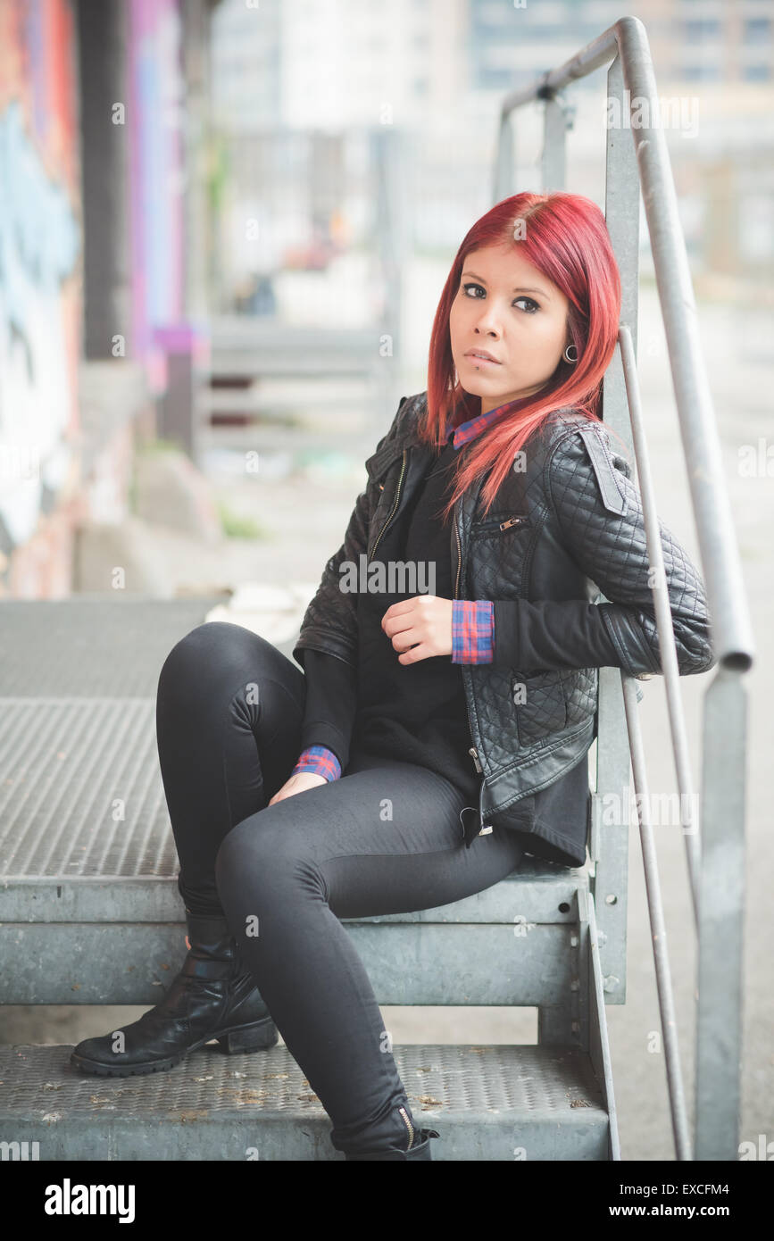 young beautiful red hair venezuelan woman lifestyle in the city of ...