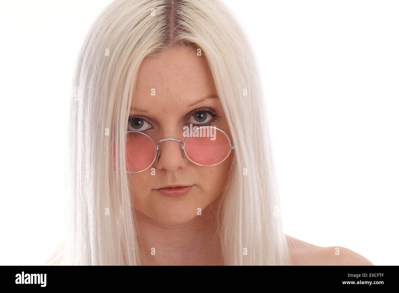 Headshots of a beautiful young blonde woman cut out over white. May 2015 Stock Photo - Alamy
