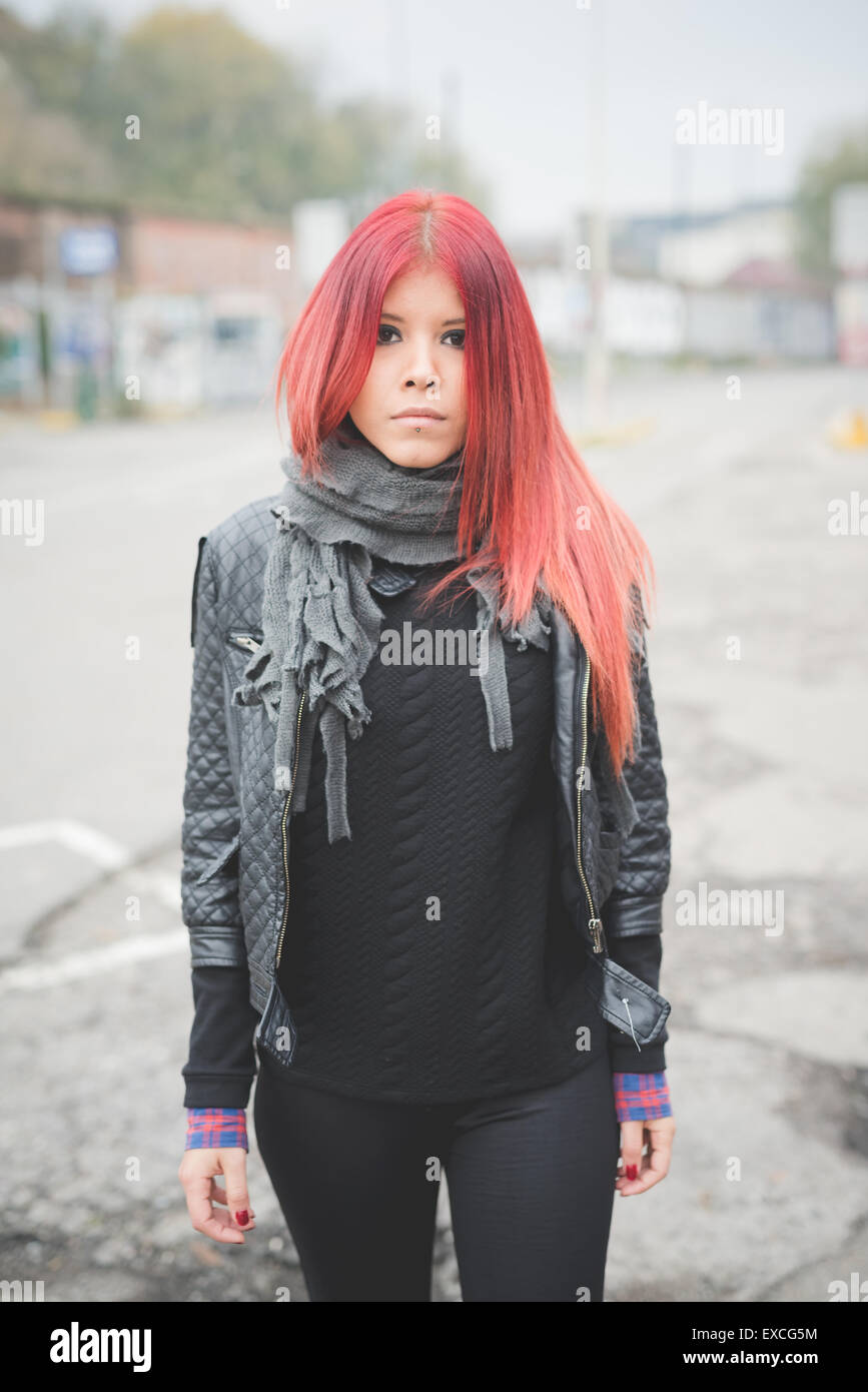 young beautiful red hair venezuelan woman lifestyle in the city of ...