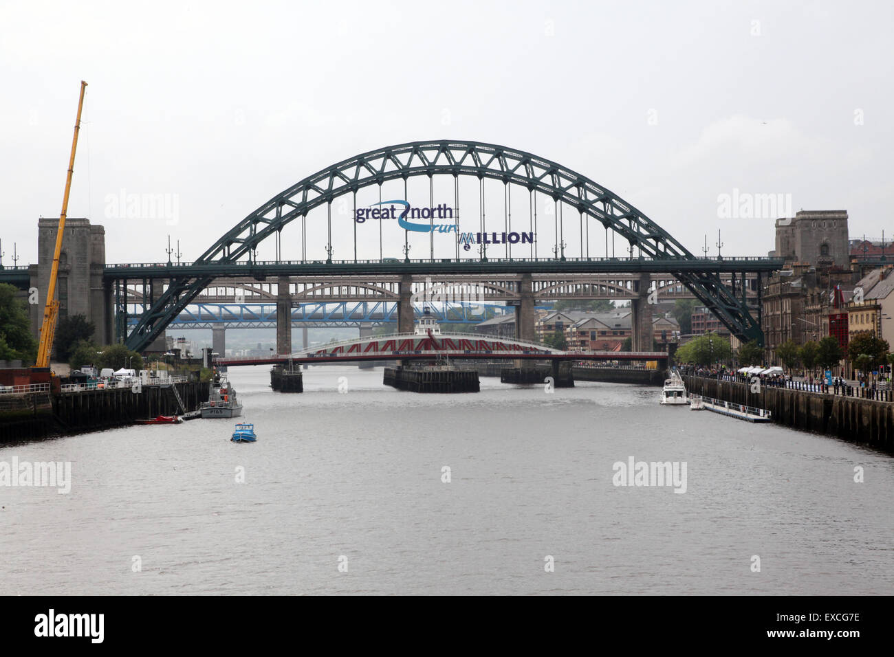 View of the Tyne Bridge, the Swing Bridge and the High Level Bridge ...