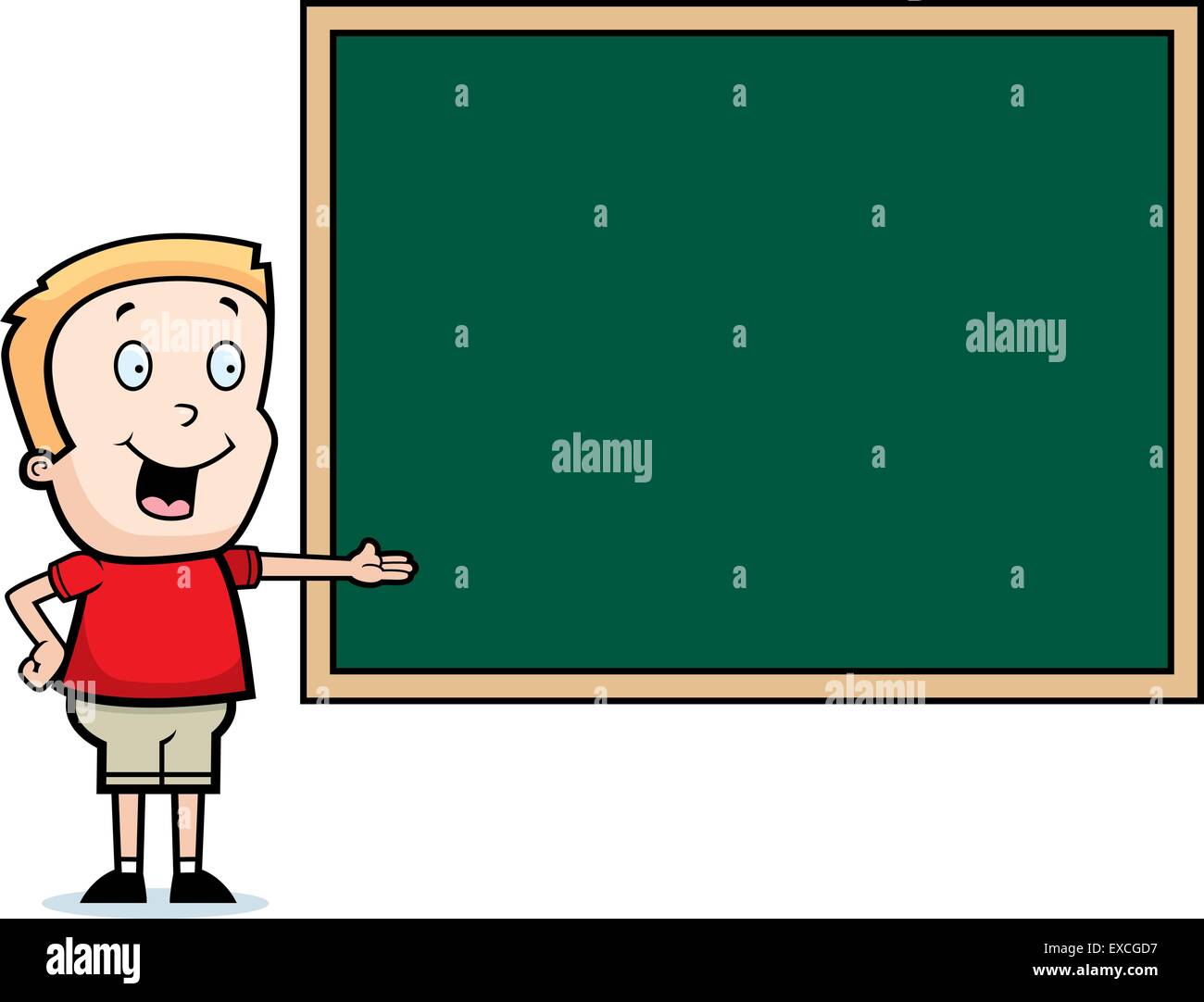 A happy cartoon child student at a chalkboard in school Stock Vector ...