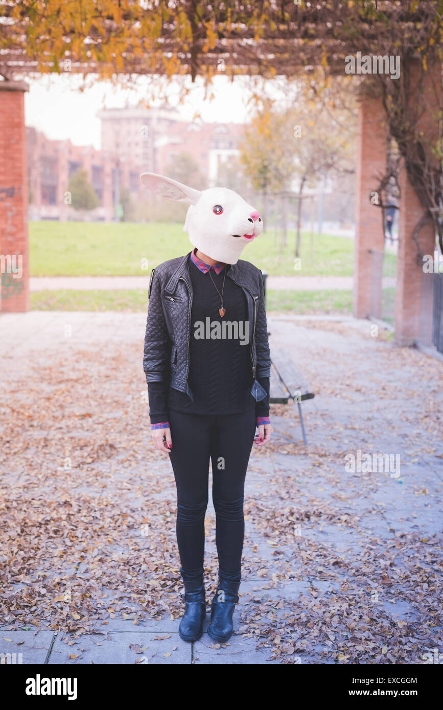 rabbit mask woman at the park outdoor Stock Photo - Alamy