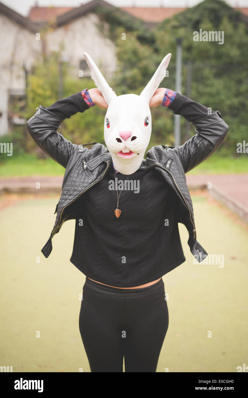 rabbit mask woman at the park outdoor Stock Photo - Alamy