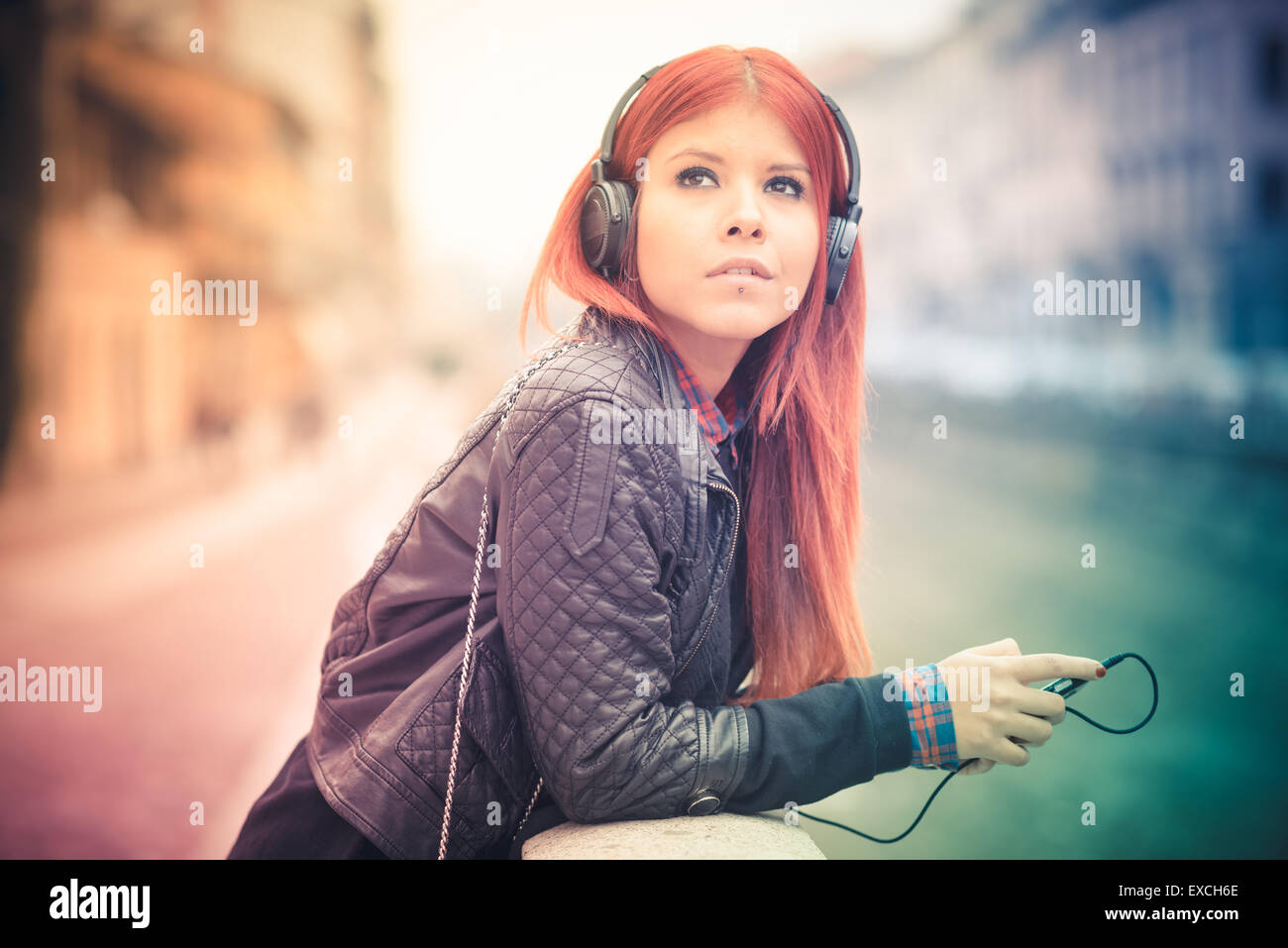 young beautiful red hair venezuelan woman lifestyle in the city of ...