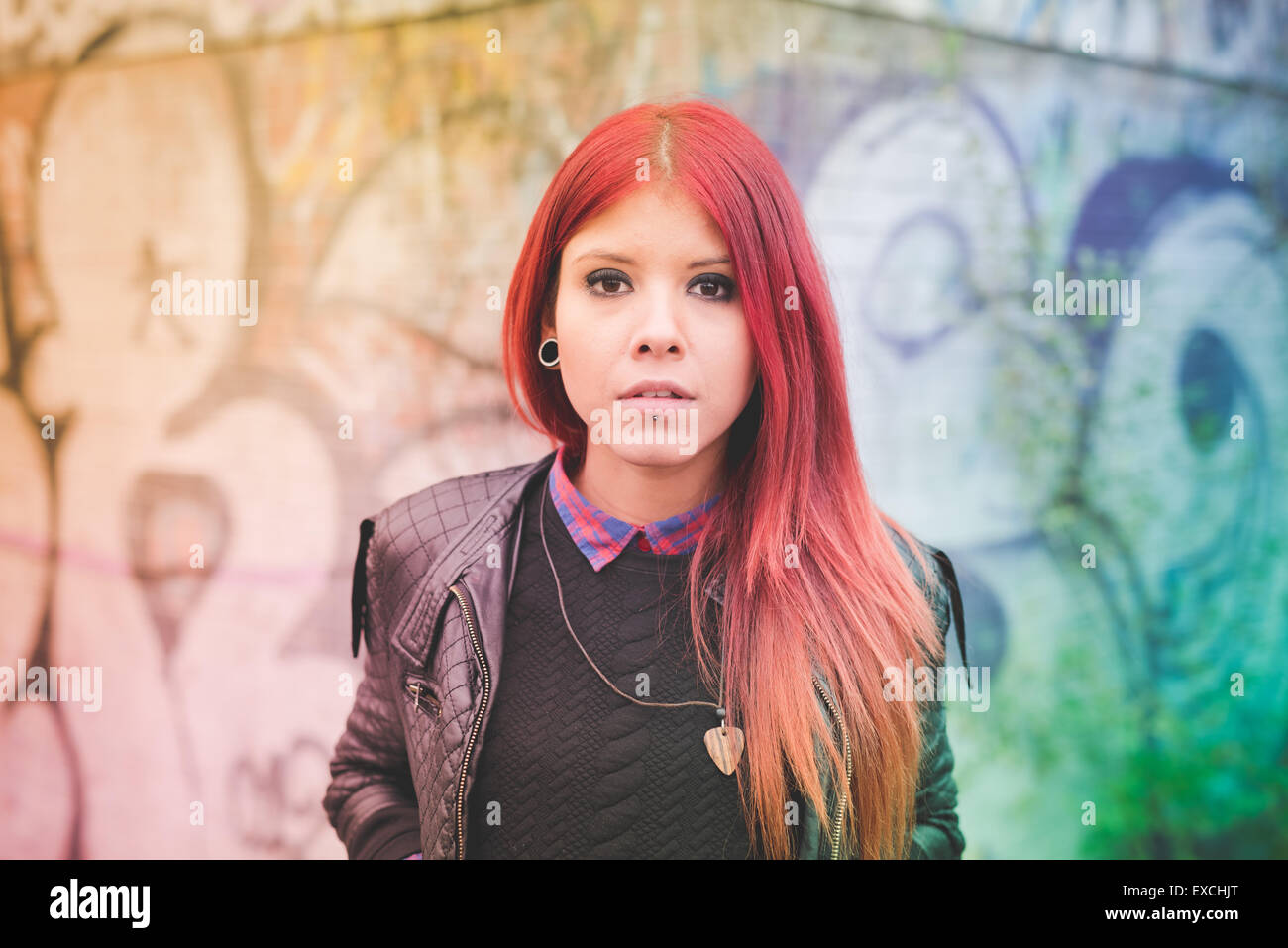 young beautiful red hair venezuelan woman lifestyle in the city of ...