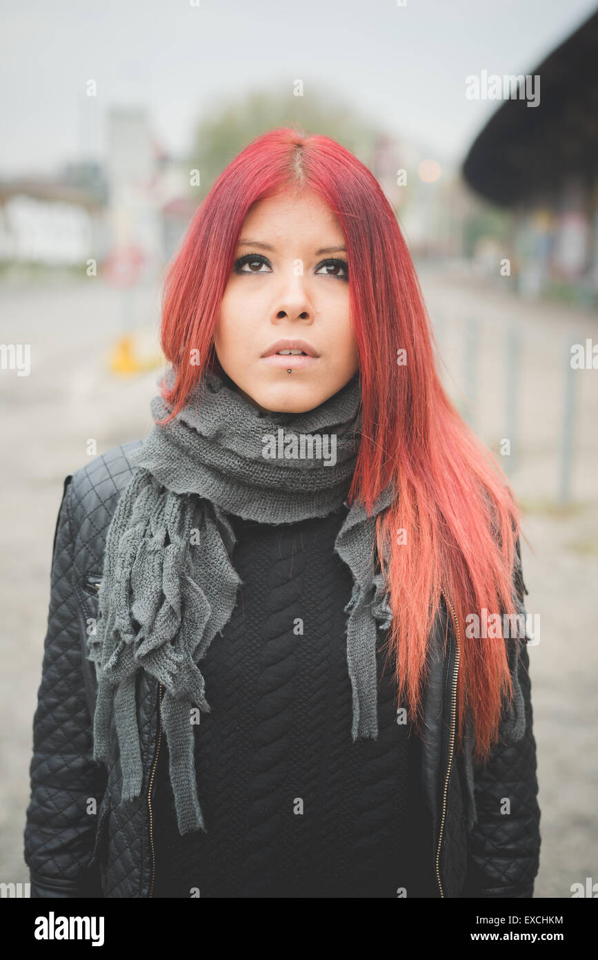 young beautiful red hair venezuelan woman lifestyle in the city of ...