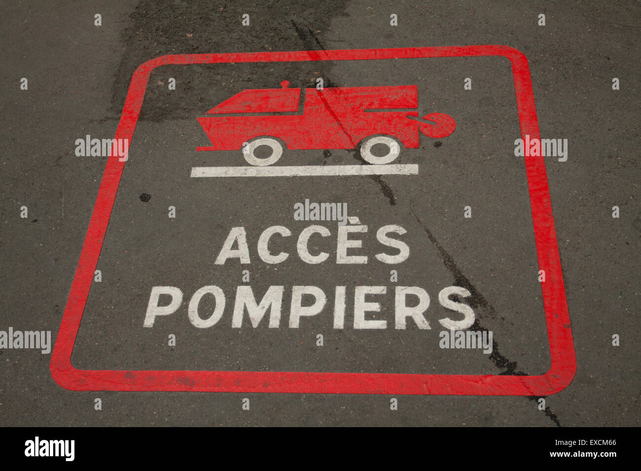 Access for fire brigade sign painted on a street in Paris, France Stock ...