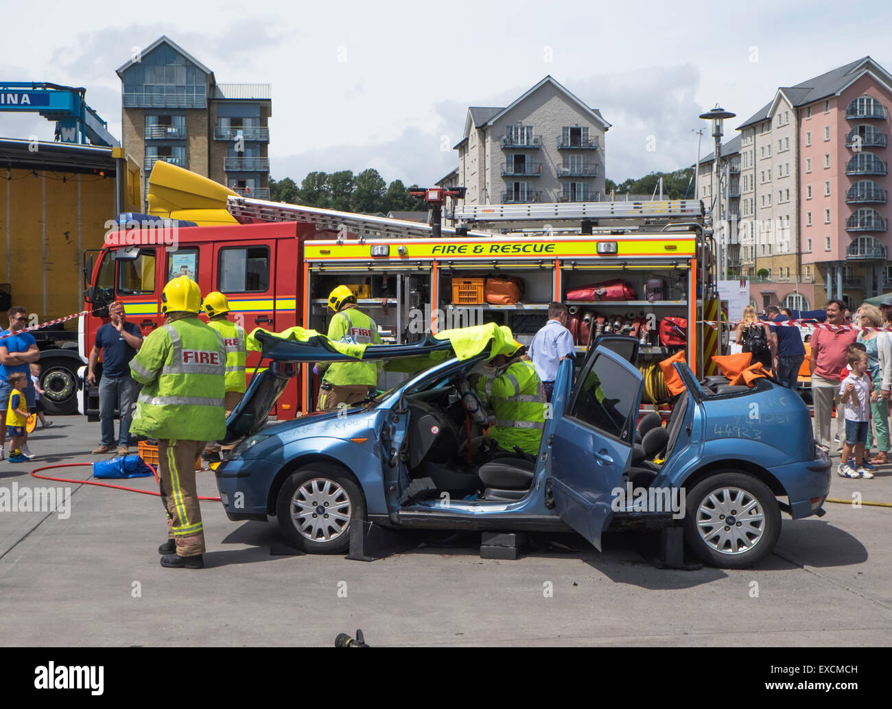 Avon Fire and Rescue demonstrate a rescue from a crashed car Stock ...