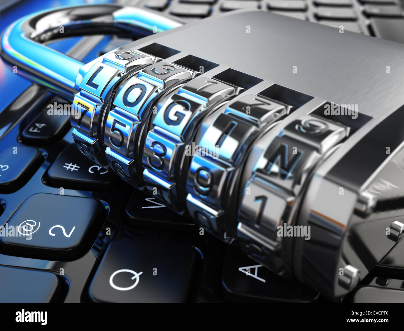 Internet security concept. Laptop and safe lock with login. 3d Stock ...