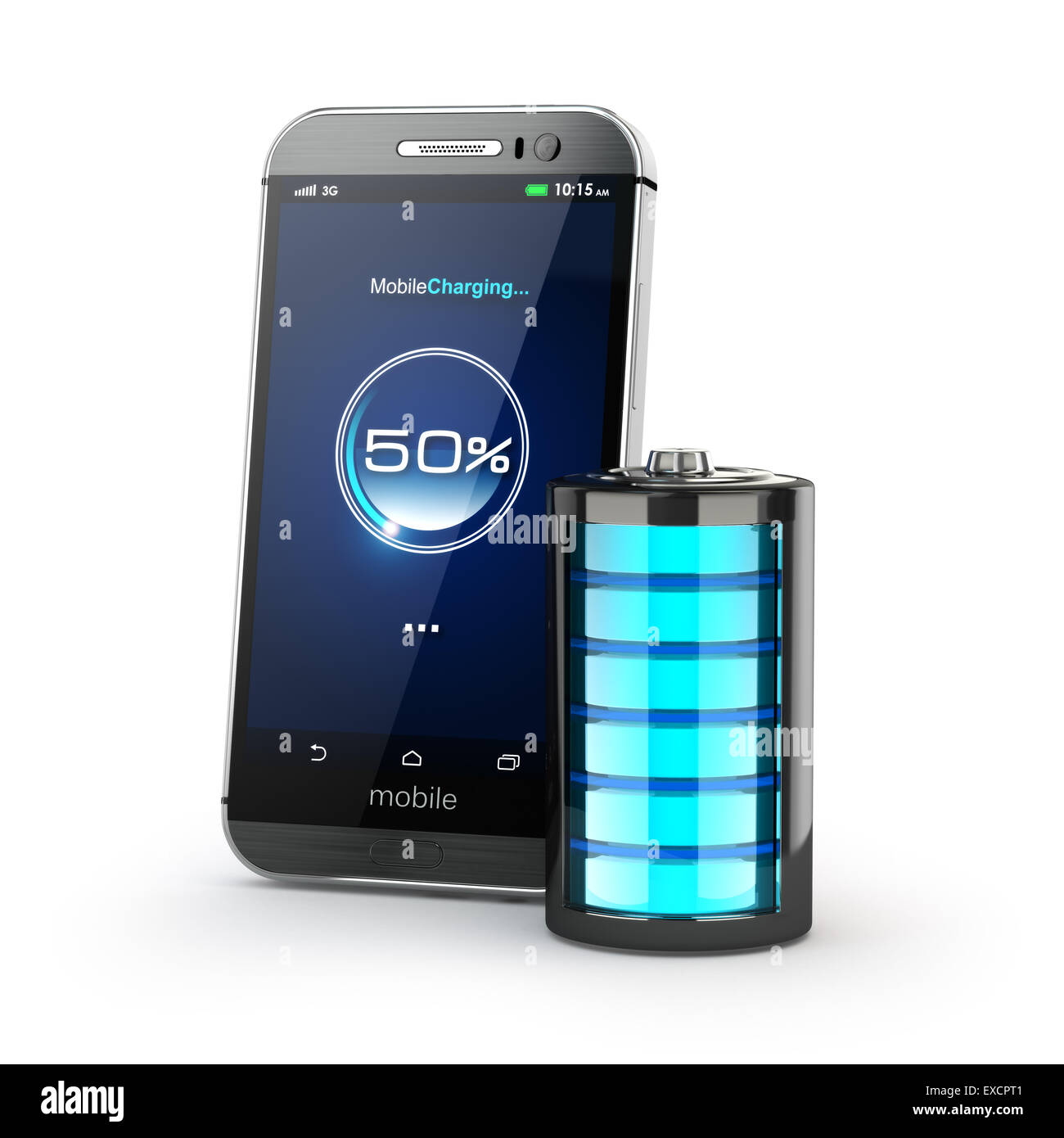 Mobile phone charging concept. Smartphone and battery charge . 3d Stock ...
