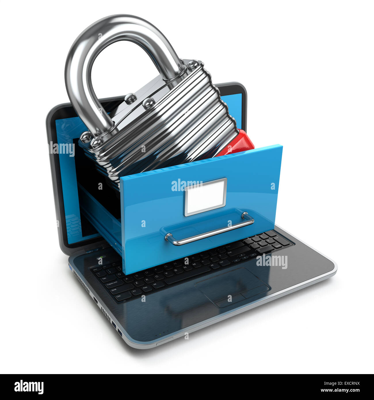 Data security concept. Laptop, archive and lock. 3d Stock Photo - Alamy