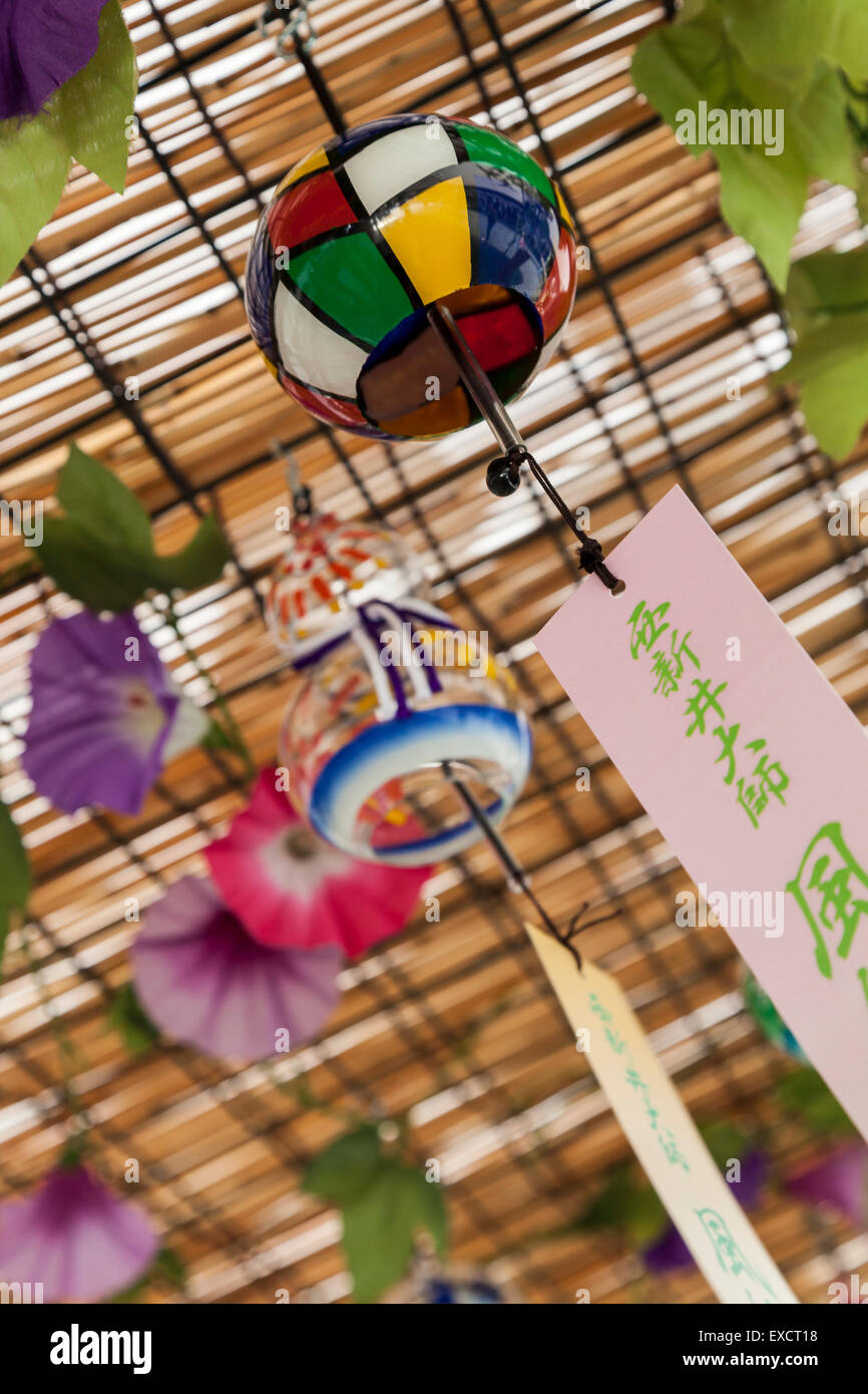 Japanese wind chimes (Fuurin) made of glass on display during the ...