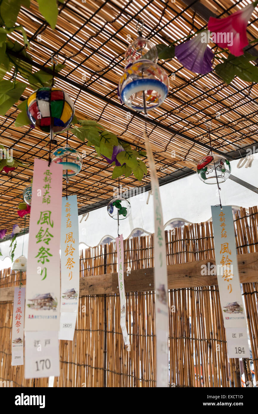 Japanese wind chimes (Fuurin) made of glass on display during the ...