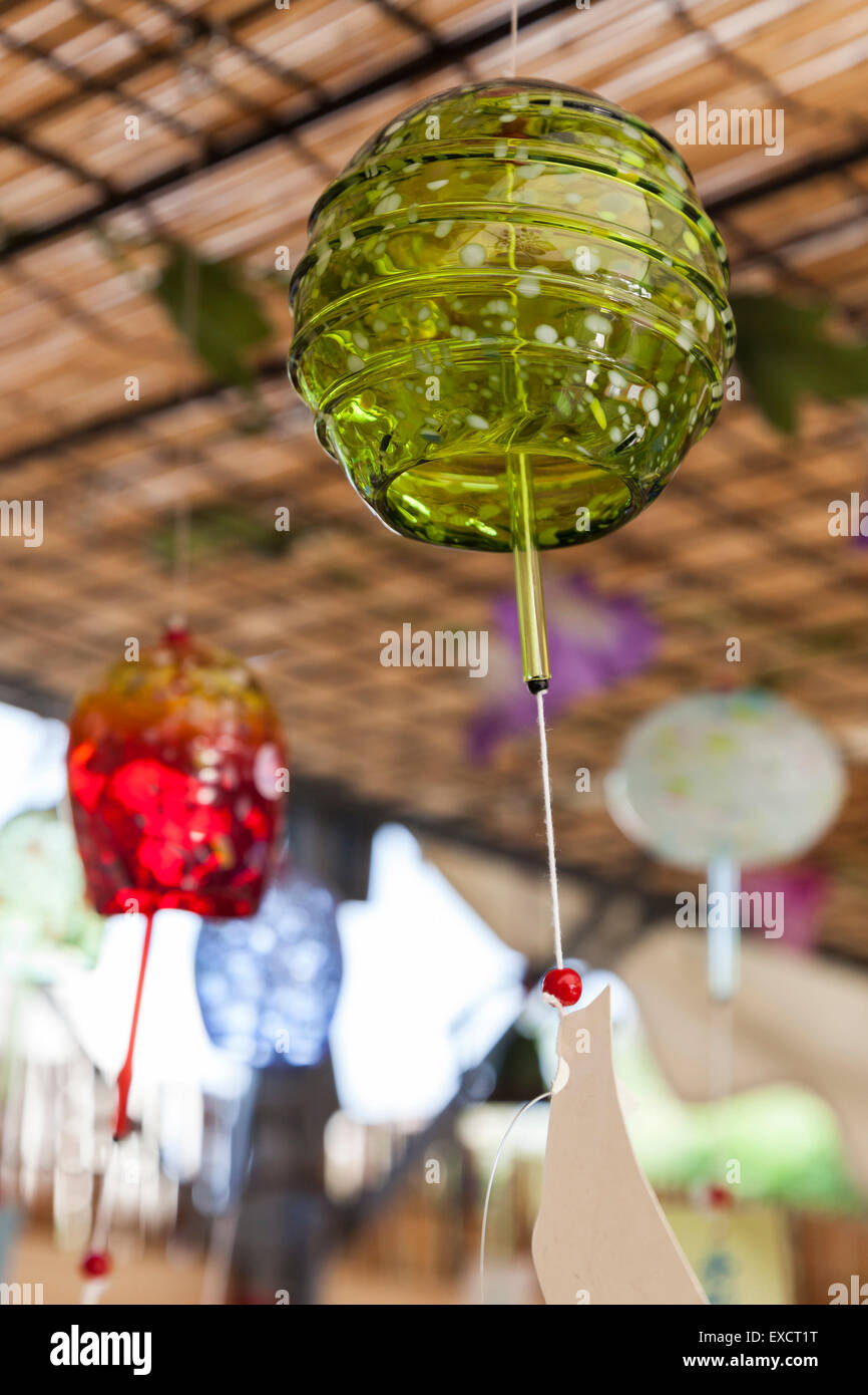 Japanese wind chimes (Fuurin) made of glass on display during the ...