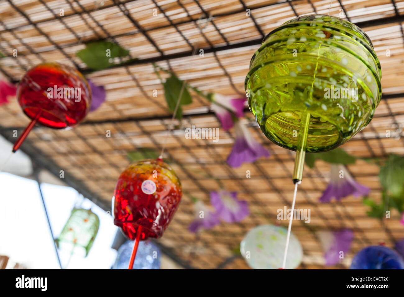 Japanese wind chimes (Fuurin) made of glass on display during the ...