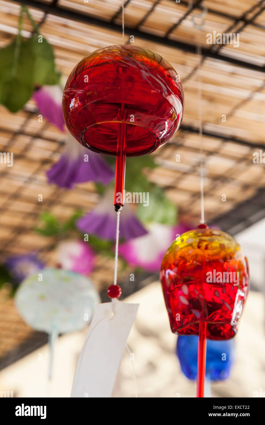 Japanese wind chimes (Fuurin) made of glass on display during the ...