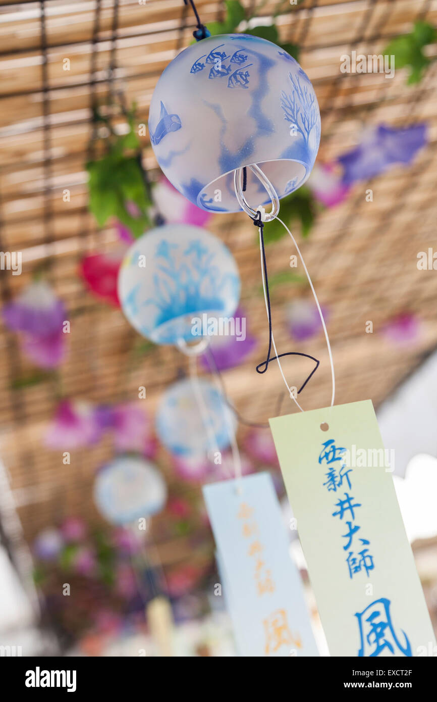 Japanese wind chimes (Fuurin) made of glass on display during the ...